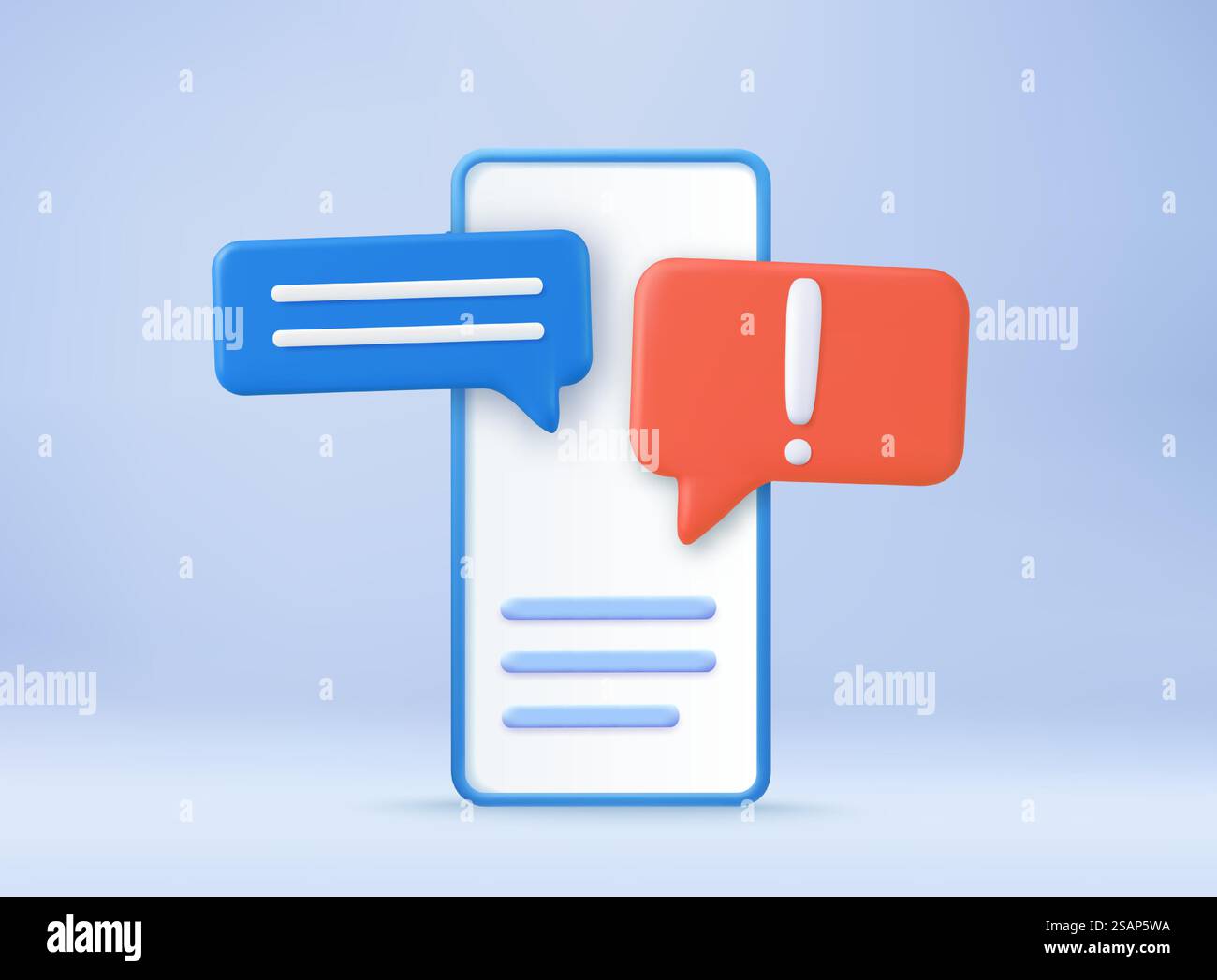 3d Smartphone with with speech bubble and exclamation point icon. Spam ...