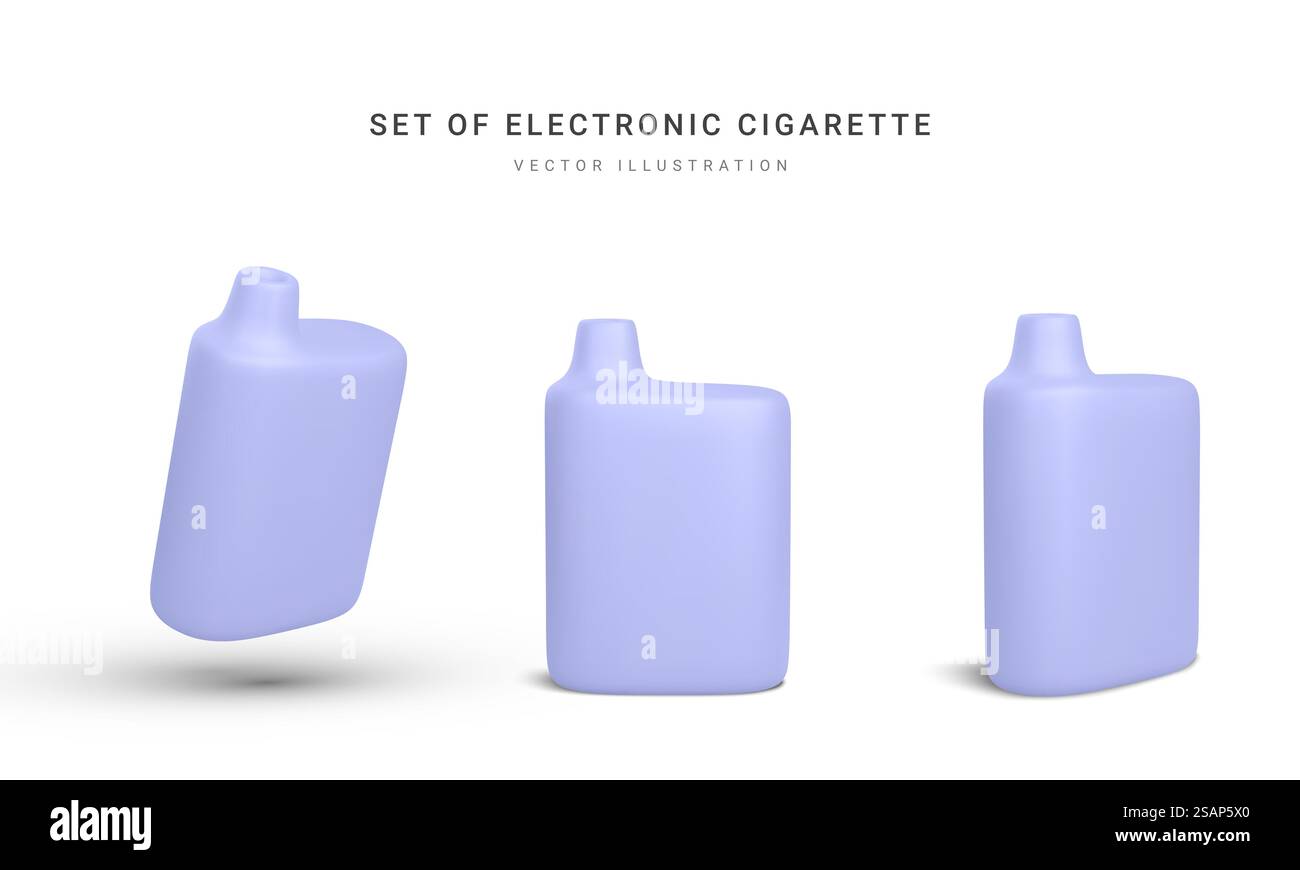 Set of 3d realistic disposable electronic cigarette isolated on white background. Modern smoking ...