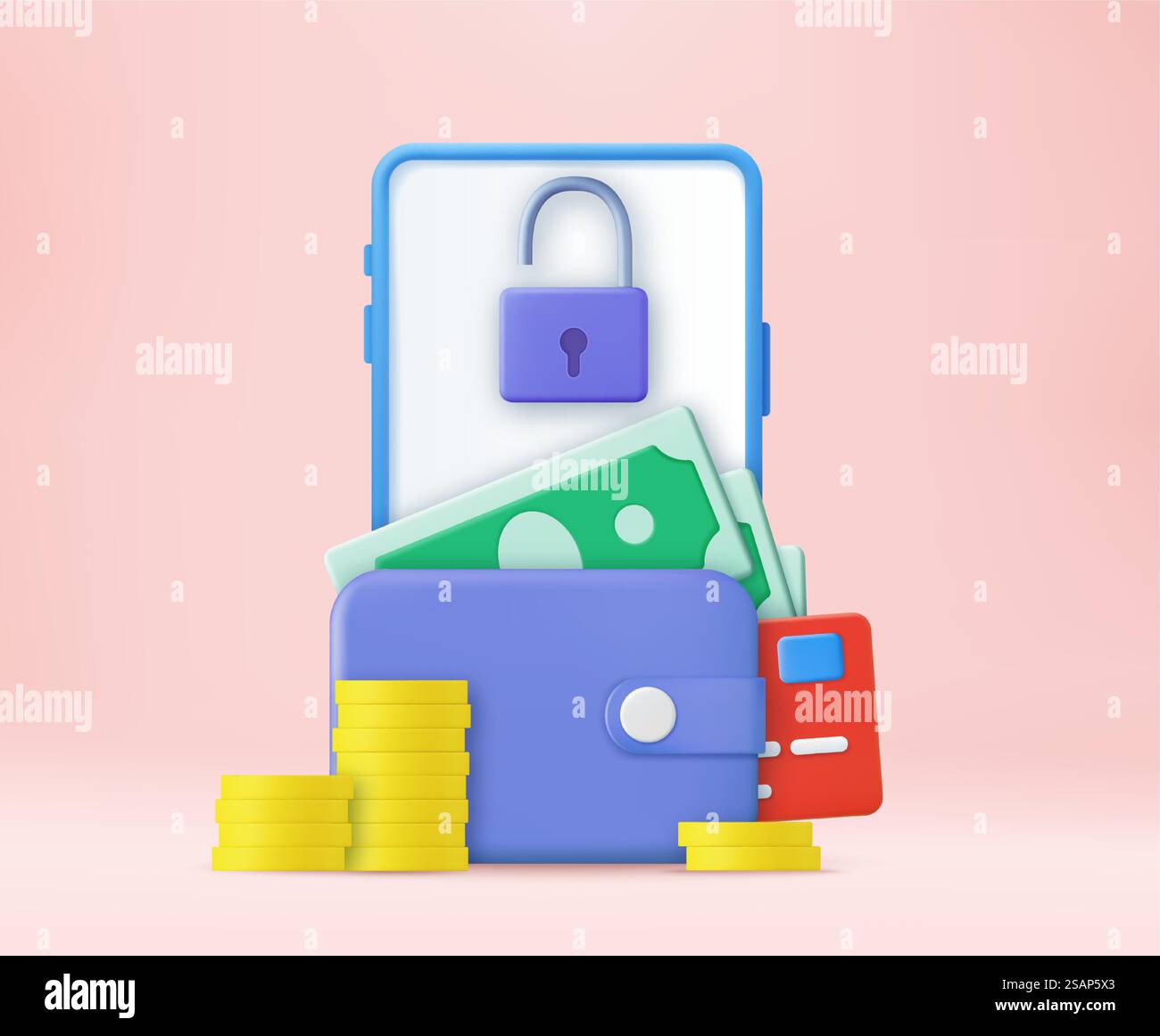 3D payment via credit card concept. Secure online payment transaction with smartphone. Internet ...