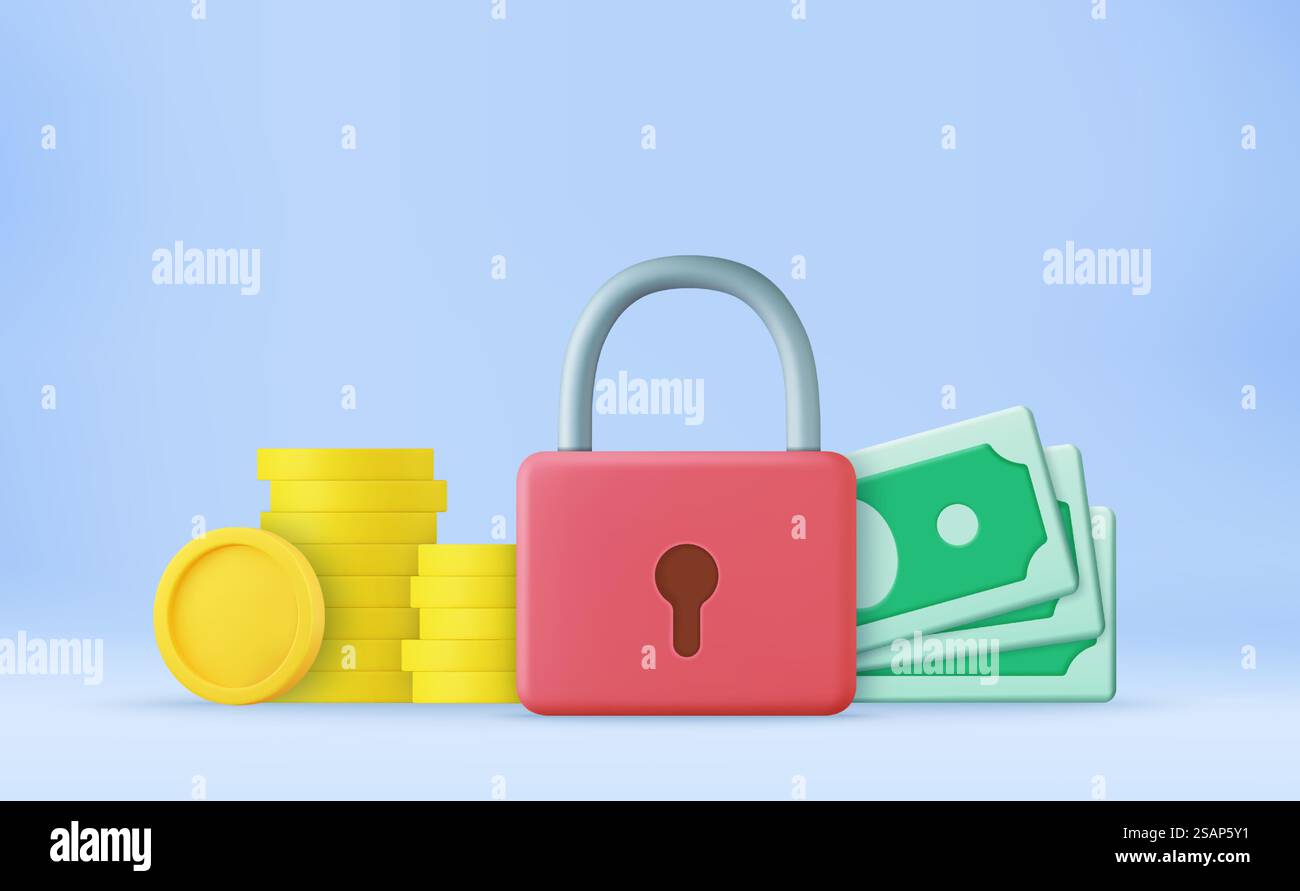 3d bank note and coins with lock hi-res stock photography and images ...