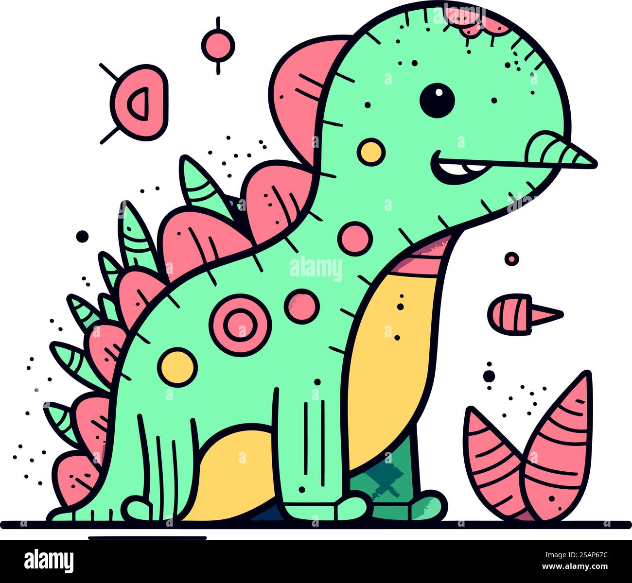 Cute cartoon dinosaur. Vector illustration in doodle style Stock Vector ...