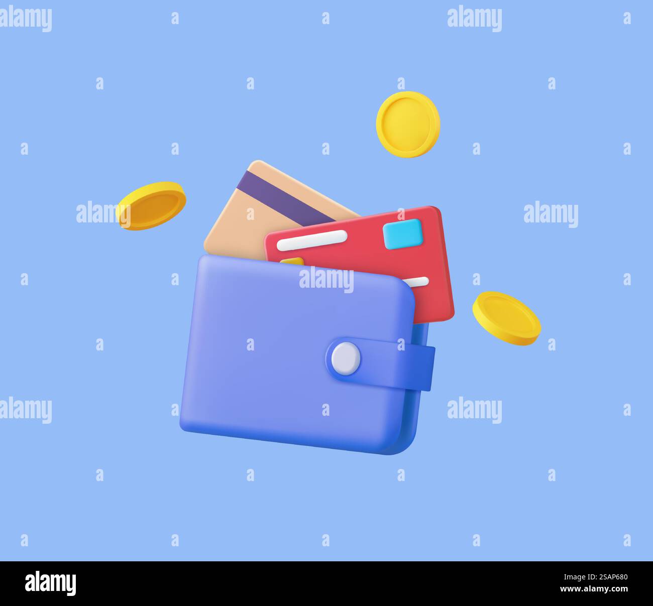 3D Money Saving icon concept. Online payment, Wallet, coins and credit ...