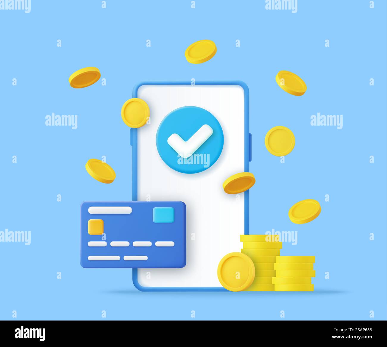 3d mobile payment, Online Card Payment, digital Cashback concept. 3d rendering. Vector ...
