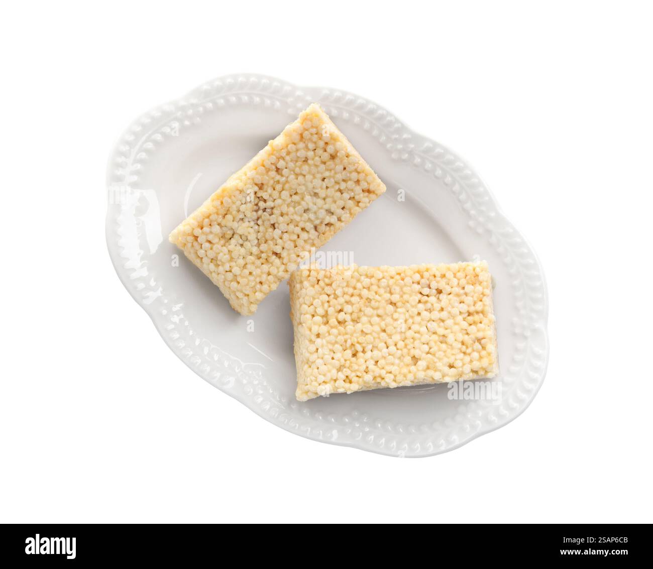 Delicious puffed rice bars isolated on white, top view Stock Photo - Alamy
