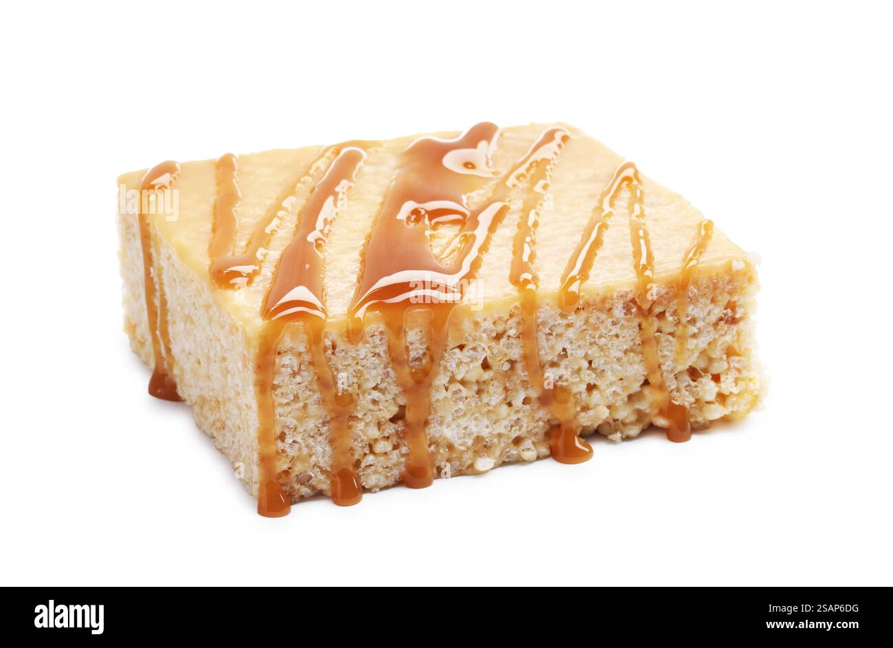 Delicious caramel puffed rice bar isolated on white Stock Photo - Alamy