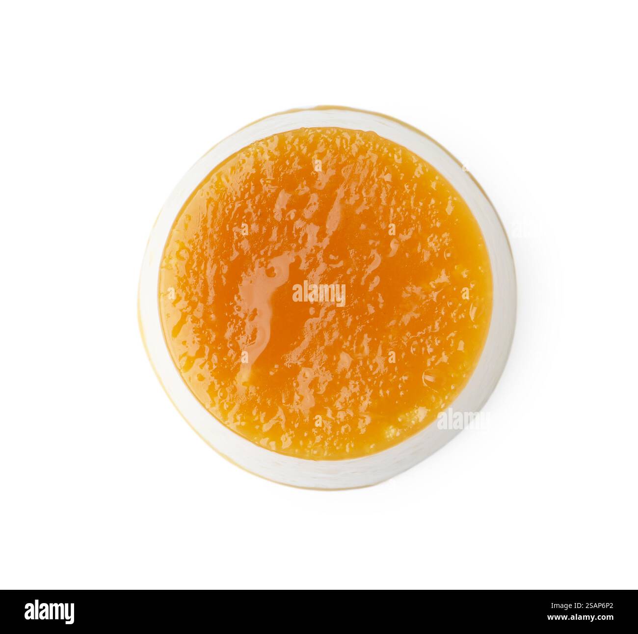 Tasty pudding with caramel sauce isolated on white, top view Stock ...