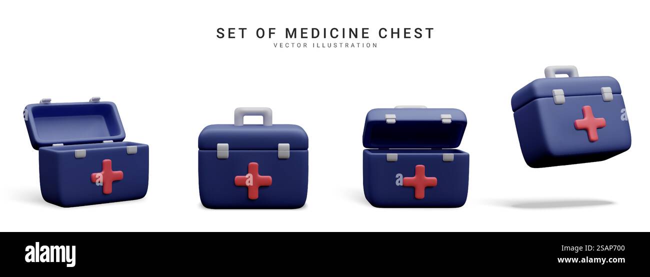 Set of 3d realistic medicine chest isolated on white background. First ...