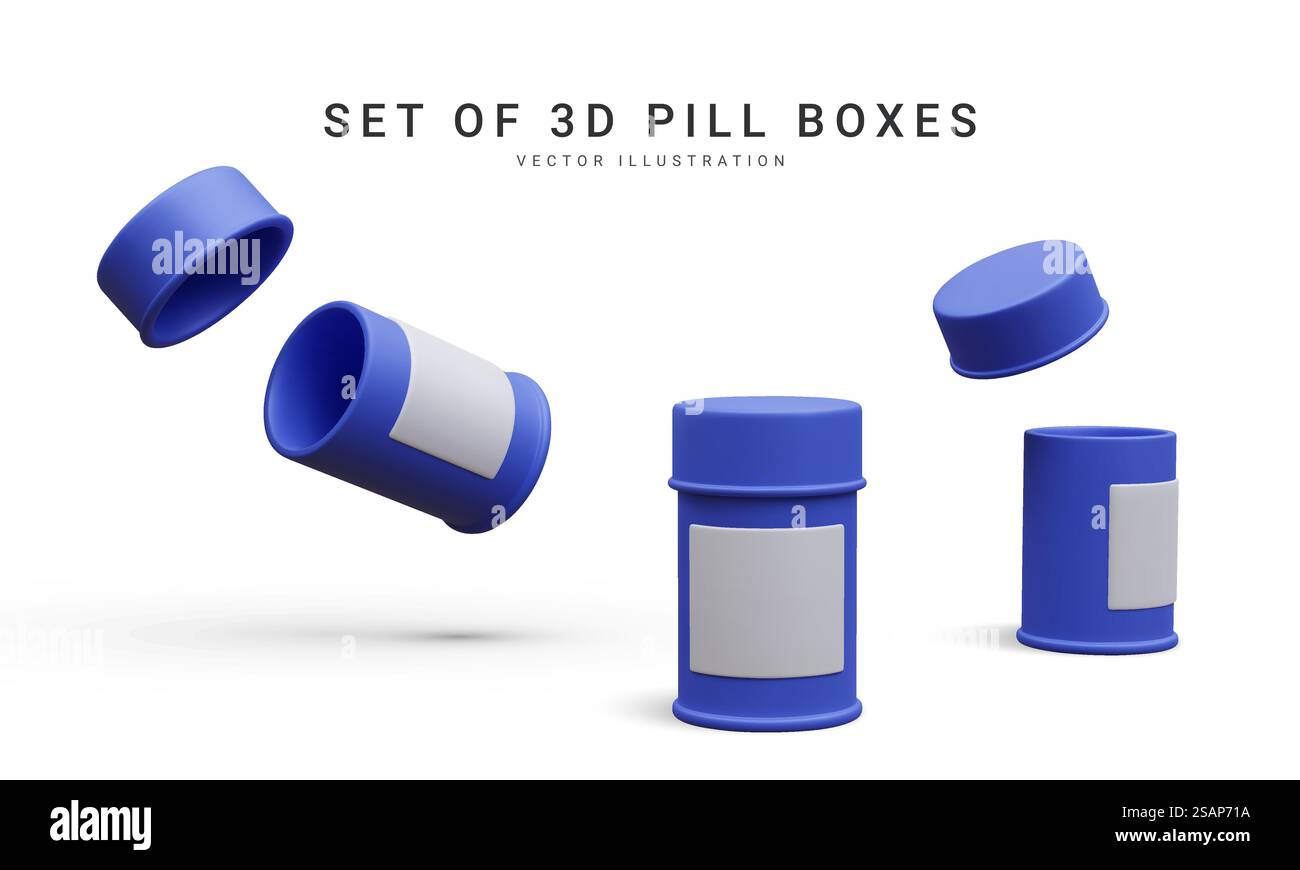 Set of 3d realistic pill box isolated on white background. Vector ...