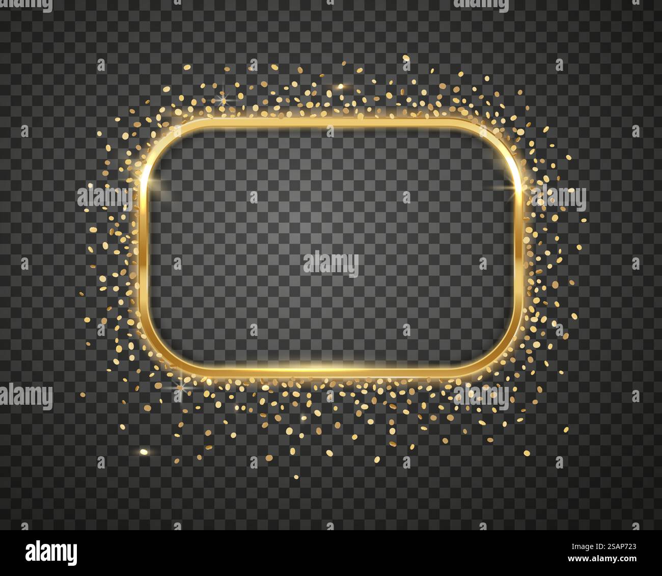 Golden glossy festive square frame. Realistic vector illustration ...