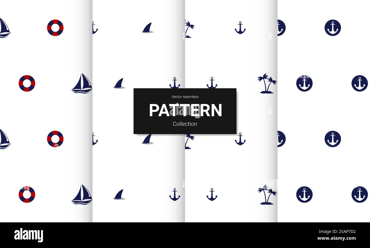 Set of blue seamless patterns. Vector seamless nautical textures Stock ...