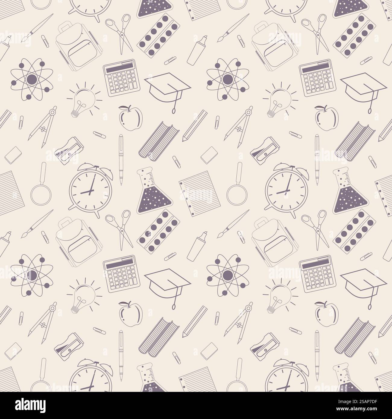 Seamless pattern with set of different school objects. Seamless pattern ...