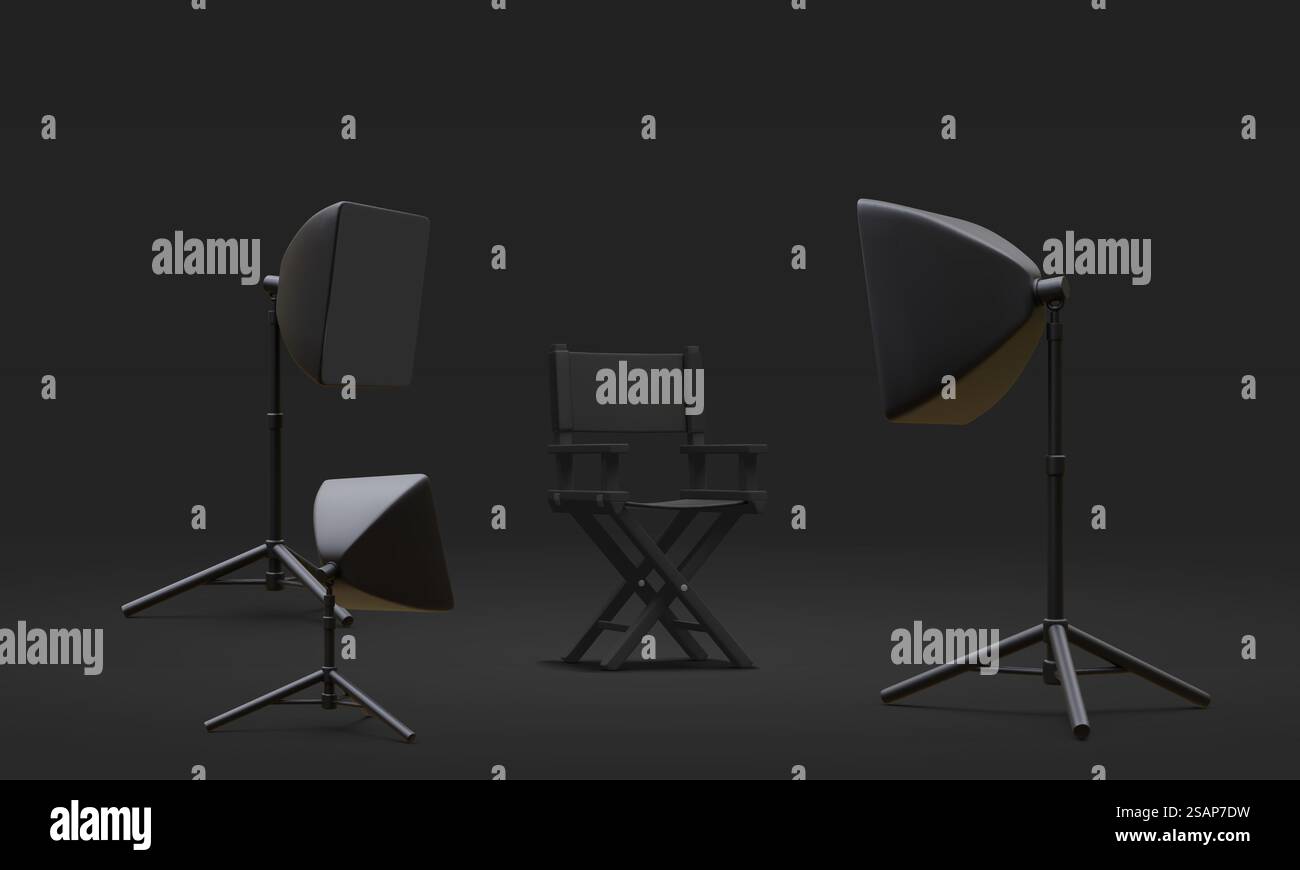 3d realistic interior of modern photo studio with chair and ...