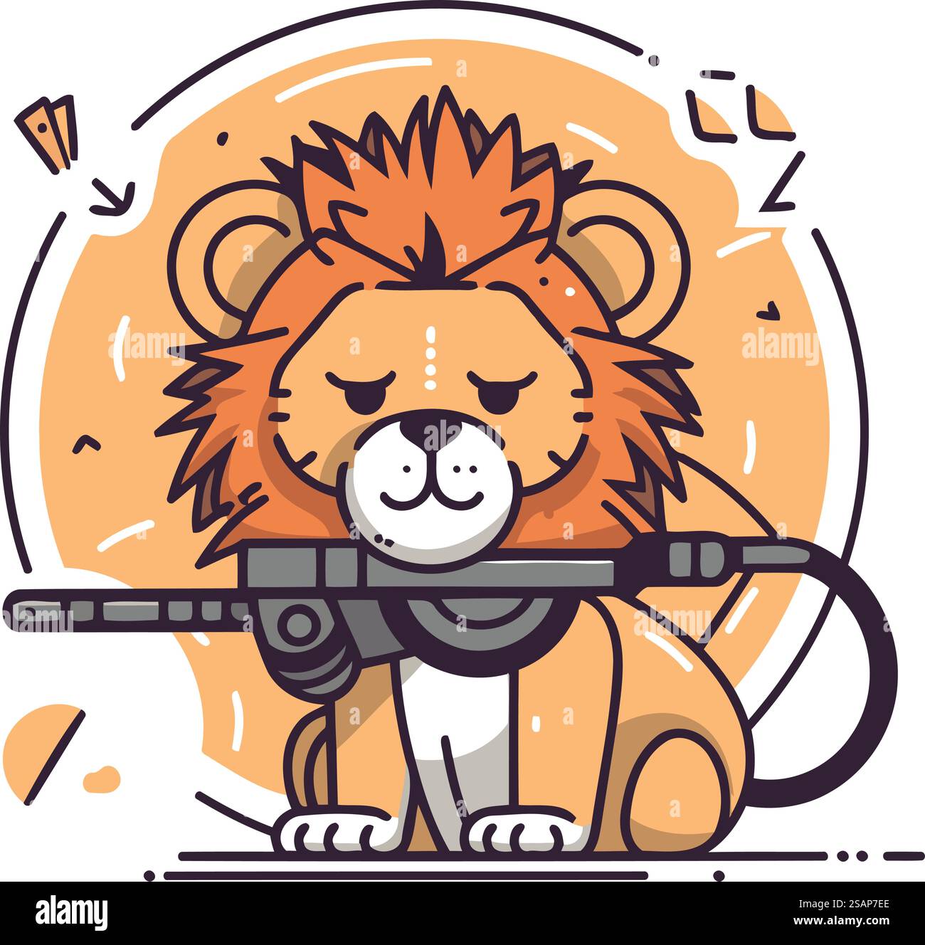 Cute lion with a gun. Vector illustration in cartoon style Stock Vector ...