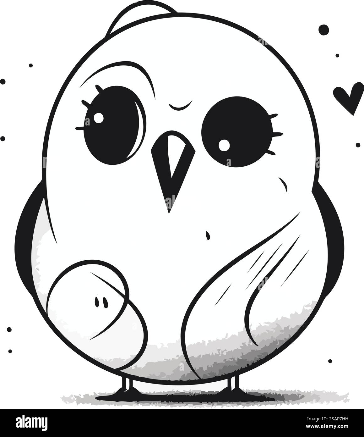 Cute cartoon bird. Vector illustration. Black and white color Stock ...