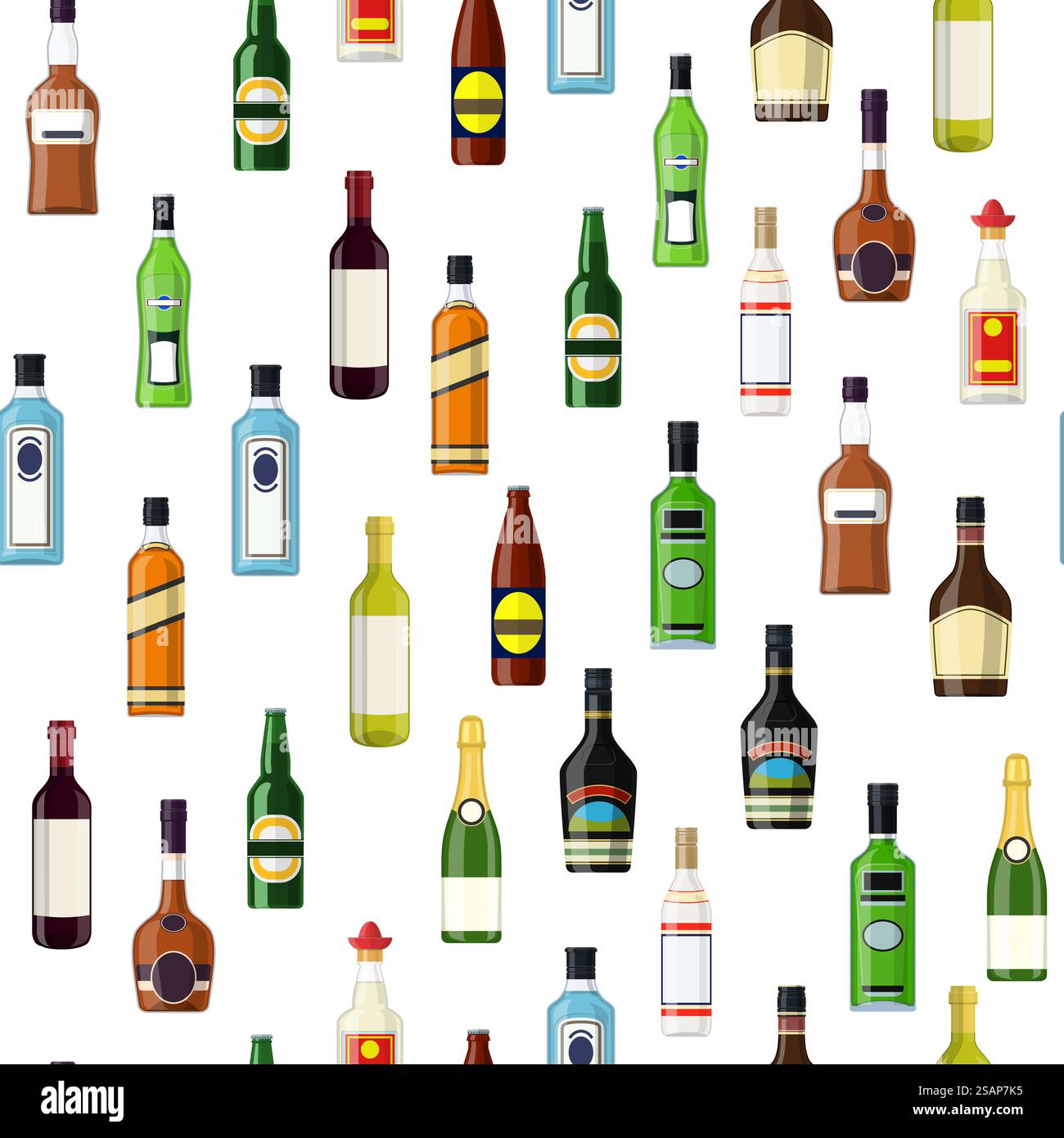 Seamless pattern Background with alcohol bottles. Vodka champagne wine ...