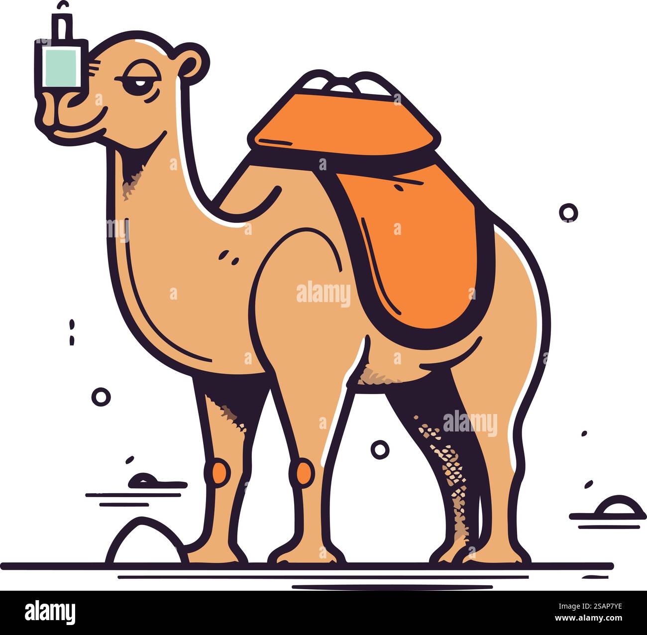 Camel with a smartphone. Vector illustration in thin line style Stock ...