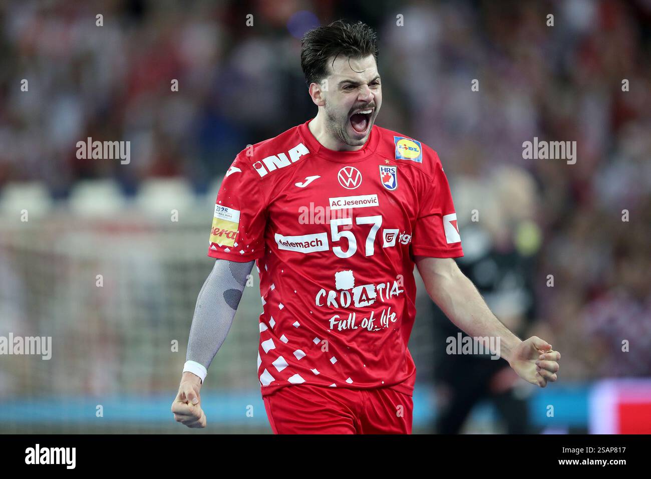 Zagreb, Croatia. 30th Jan, 2025. Filip Glavas of Croatia celebrates a ...
