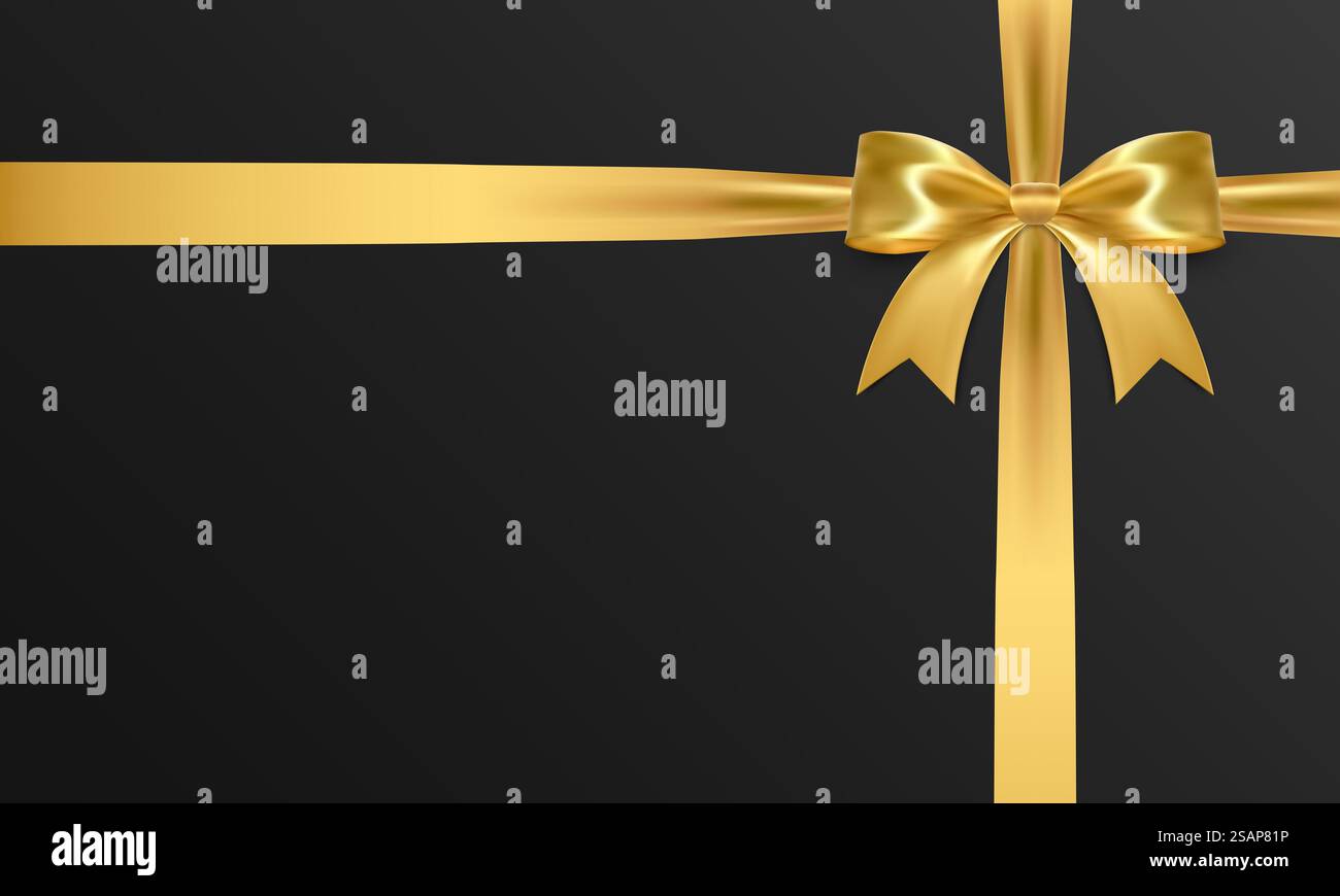 Realistic vector bow isolated on black background. Golden gift bows for ...