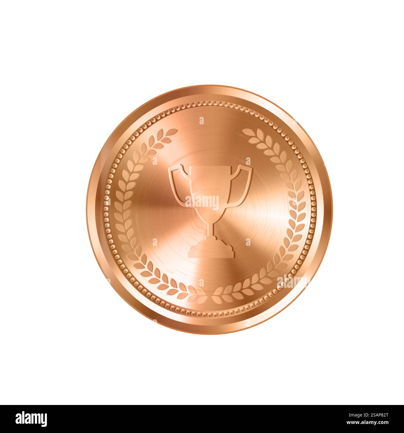 Realistic bronze medal with engraved laurel wreath and winner cup ...