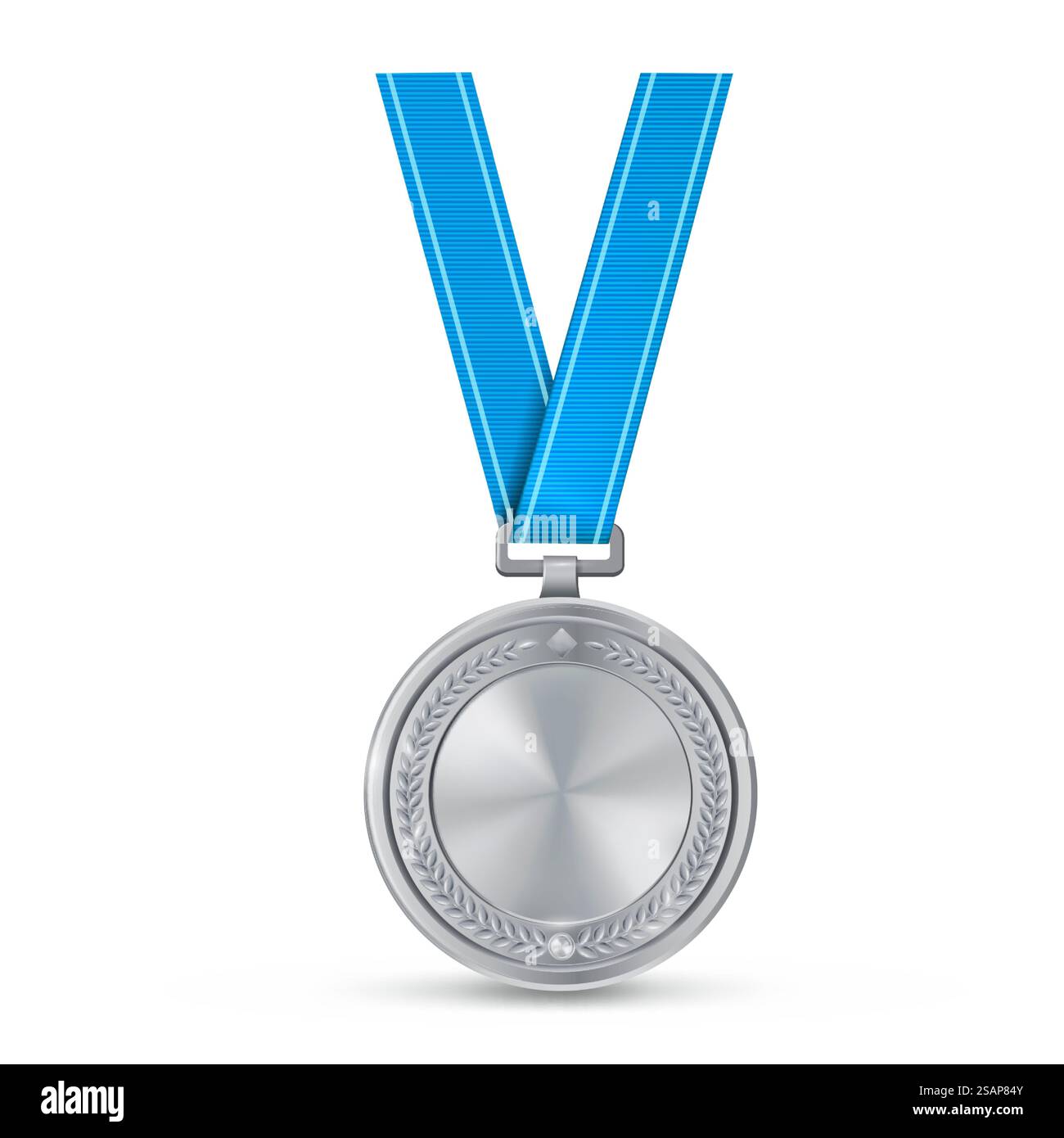 Realistic silver empty medal on blue ribbon. Sports competition awards ...