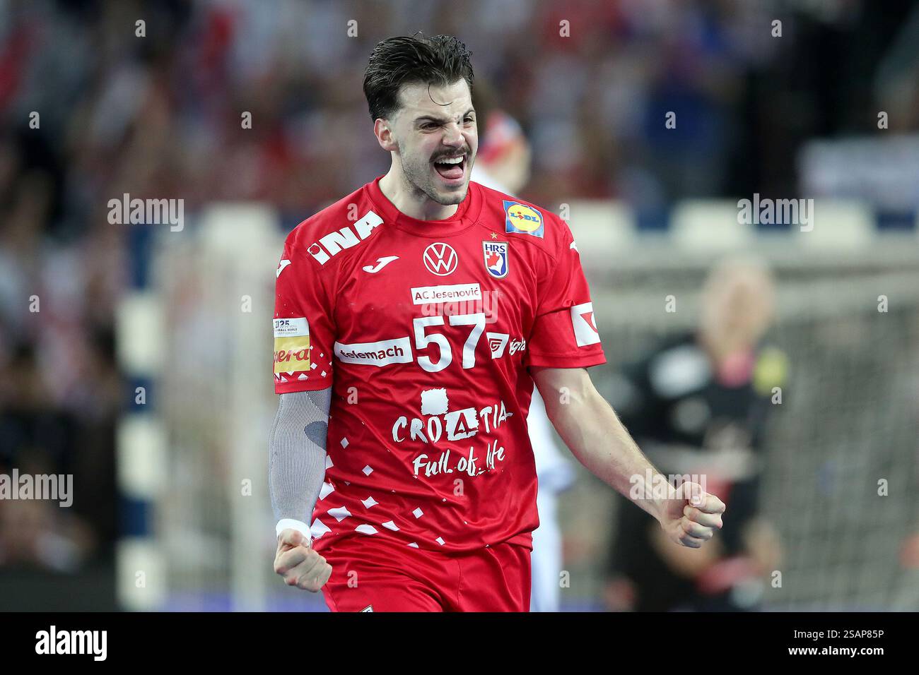 Zagreb, Croatia. 30th Jan, 2025. Filip Glavas of Croatia celebrates a ...