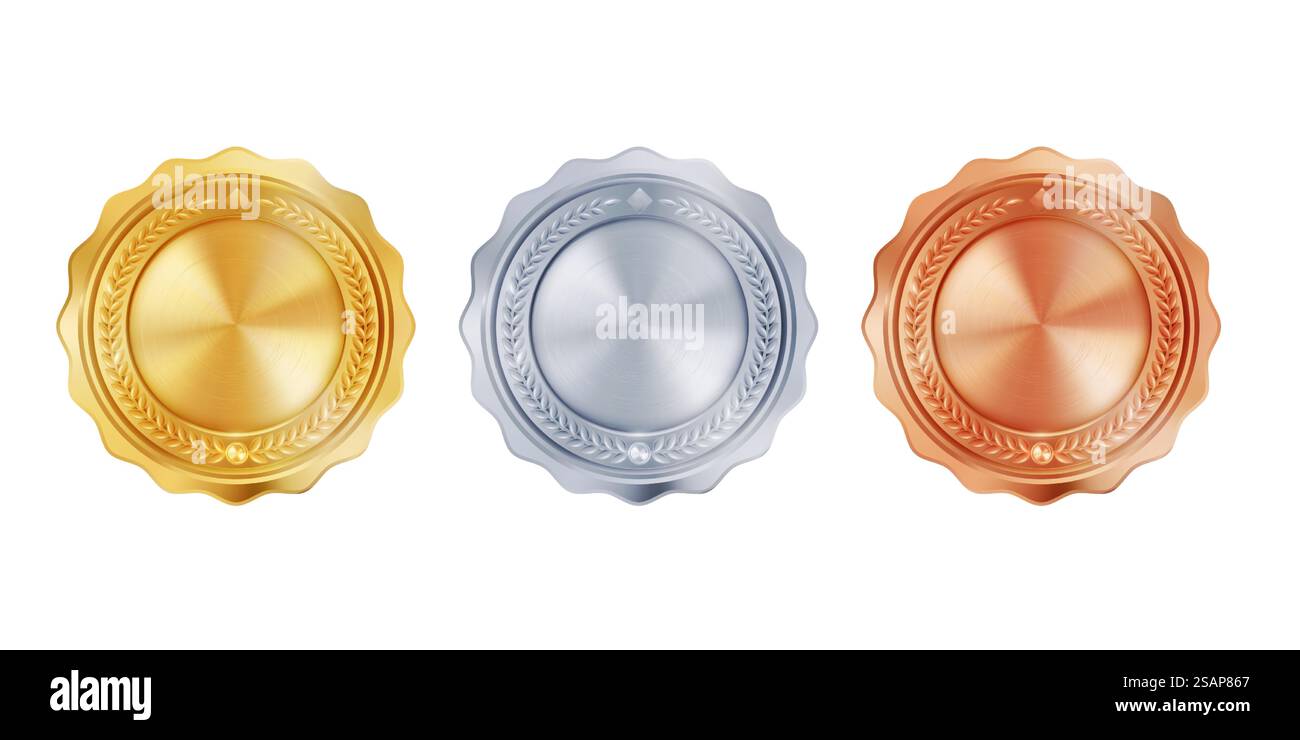 Blank medal templates in gold, silver, and bronze. Versatile designs ...