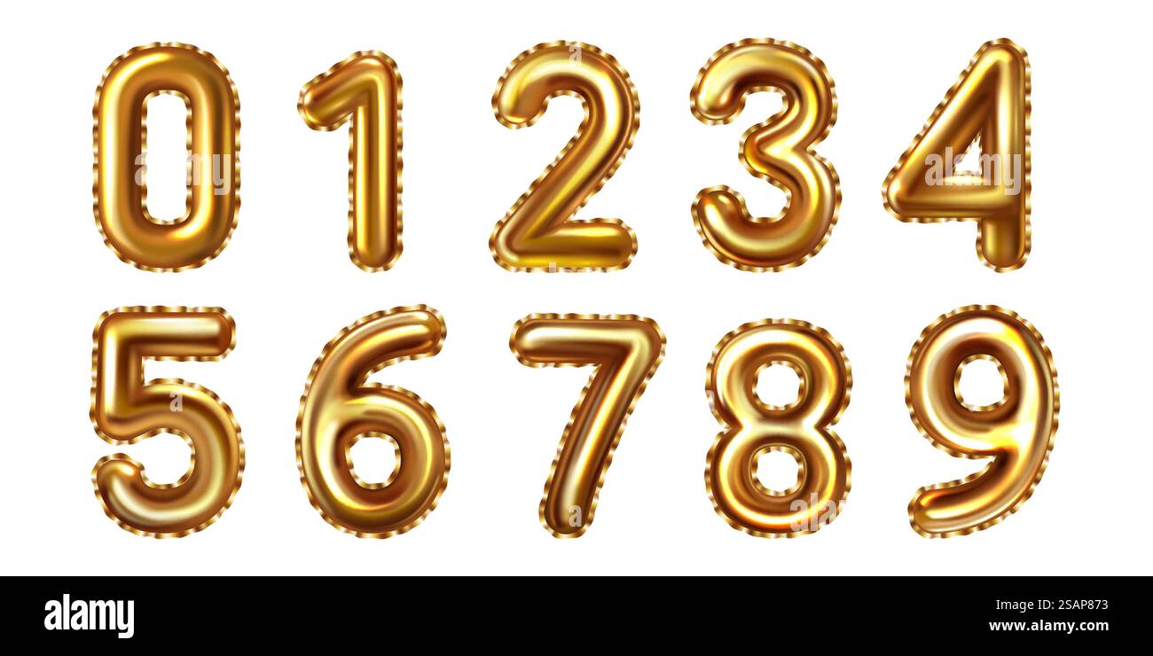 3d realistic golden balloon number set for decoration design. Foil ...