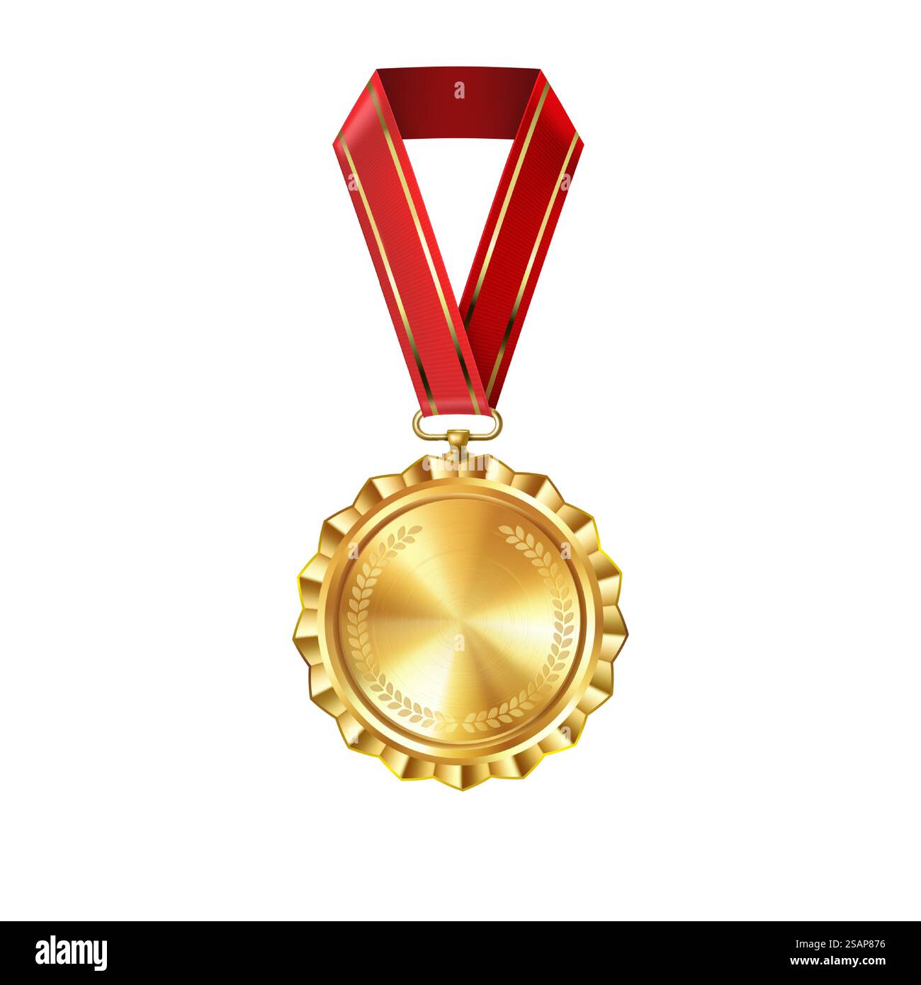 Realistic gold empty medal on red ribbon. Sports competition awards for ...