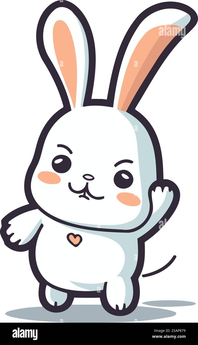 Cute cartoon white rabbit. Vector illustration isolated on white ...