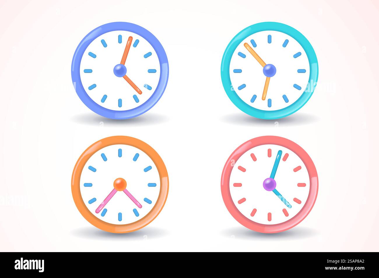 Set of 3d render icons of clock, stylized modern graphic of vintage ...
