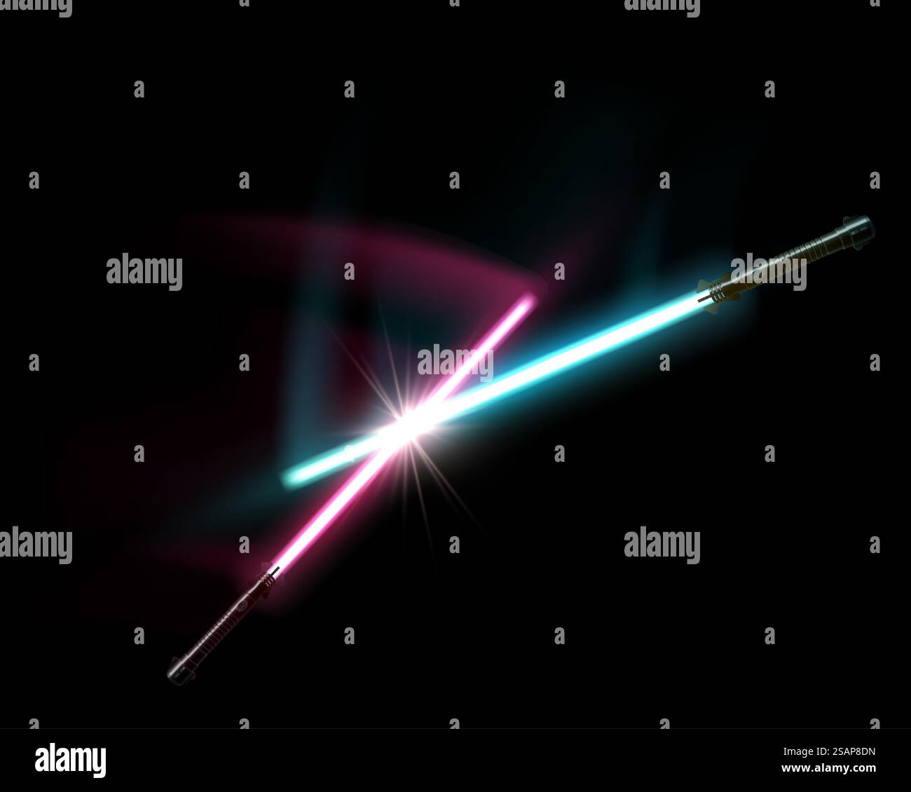 Crossed red and blue light sabers are a symbol of duel and ...