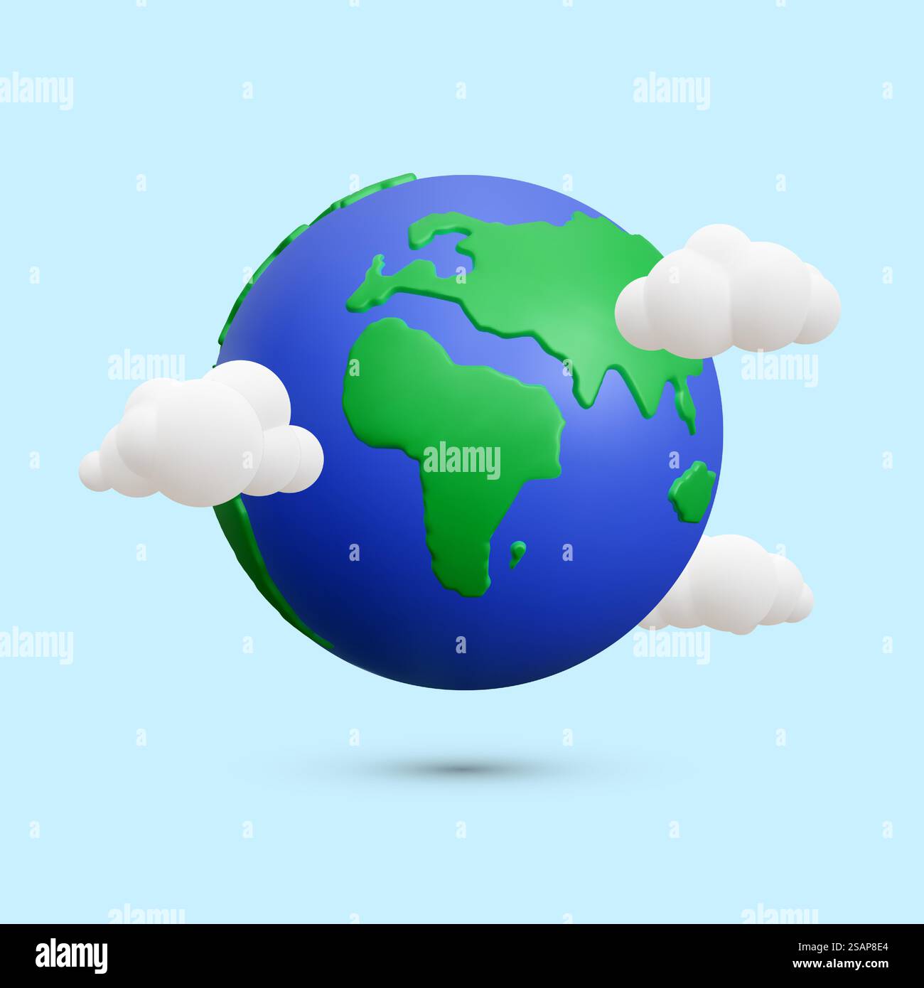 Realistic 3d planet Earth with clouds on blue background. Vector ...