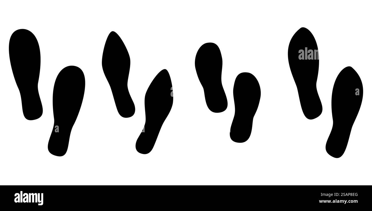 Footprints human shoes silhouette, vector set, isolated on white ...