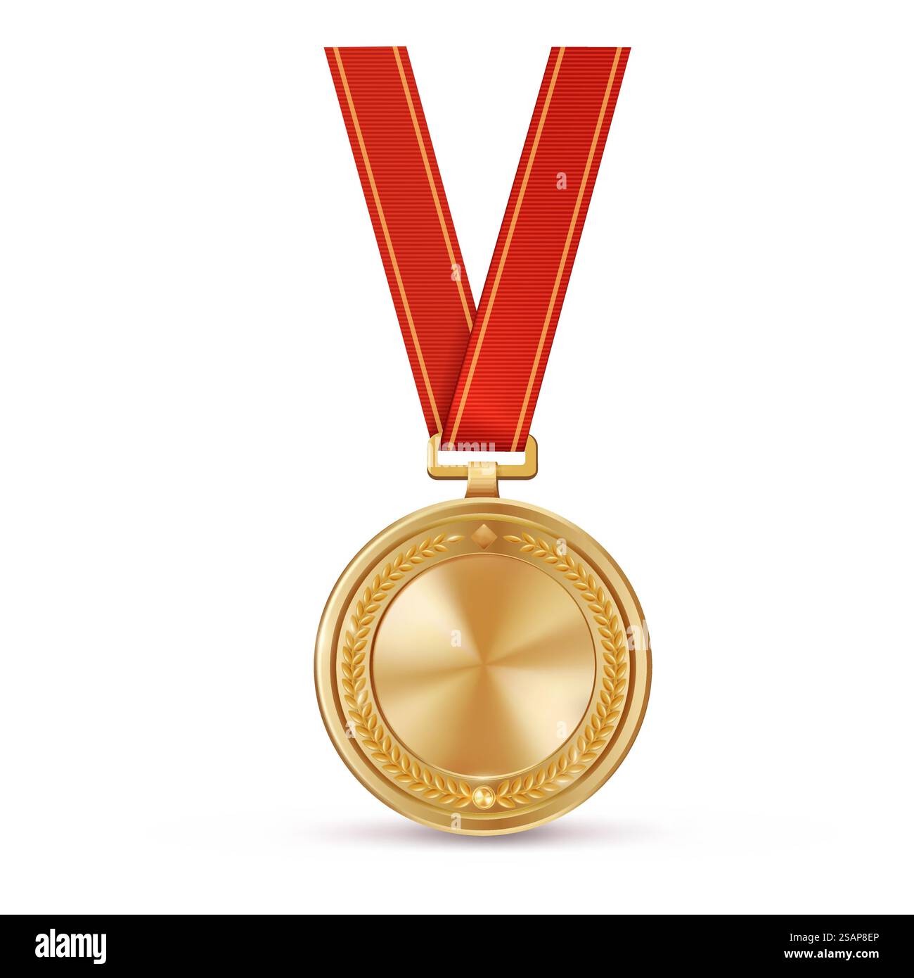 Realistic gold empty medal on red ribbon. Sports competition awards for ...