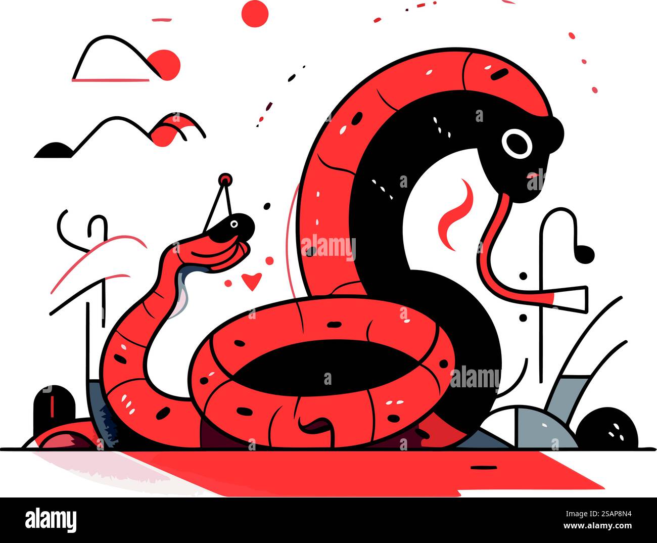 Vector illustration of snake on white background. Flat line art style design Stock Vector Image ...