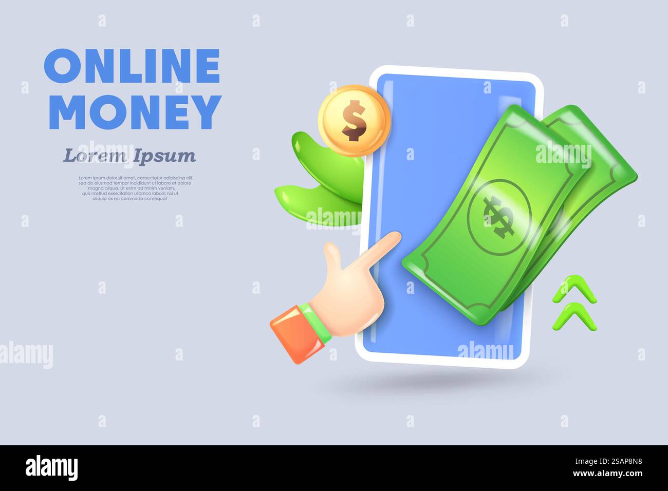 Dollar bill. Green 3d render american money. Cartoon style. Vector ...