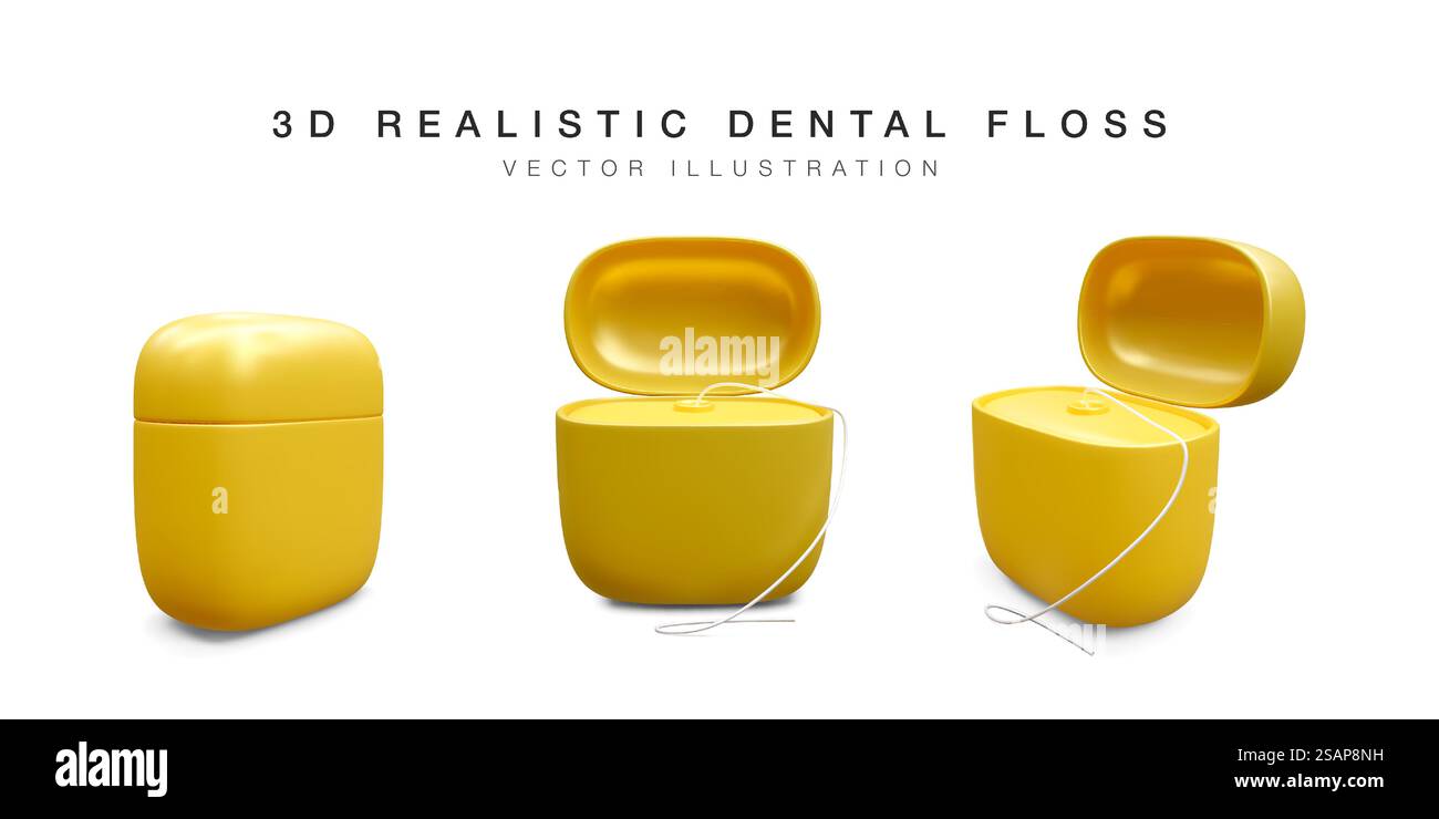 Set of realistic teeth floss isolated on white background. Concept 3d ...