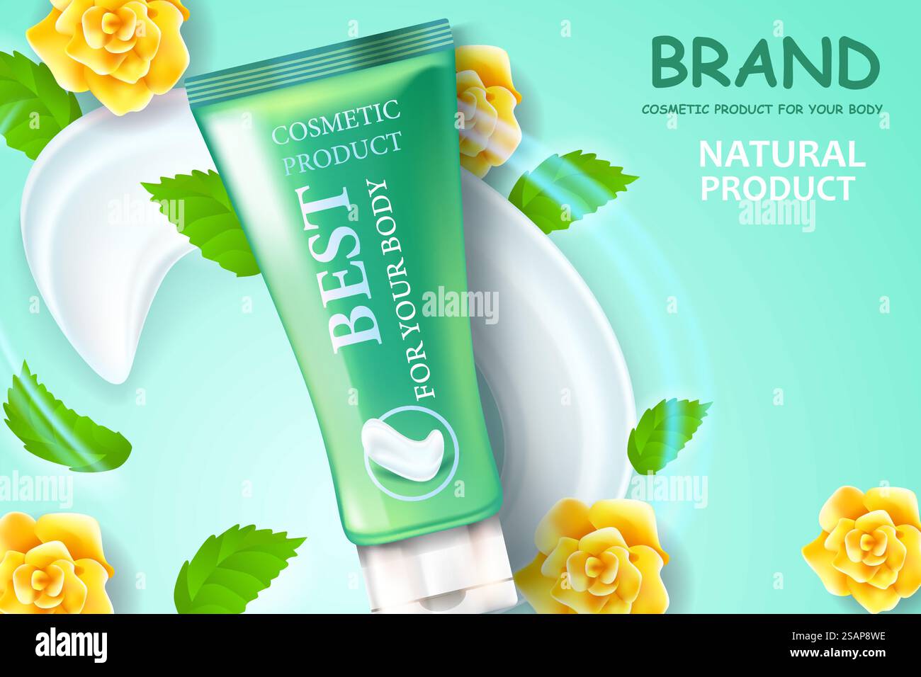 Ad template for simple skin care product, tube set in 3d illustration ...