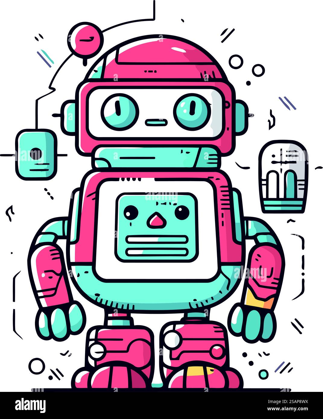 Cute robot. Vector illustration in linear style on white background ...