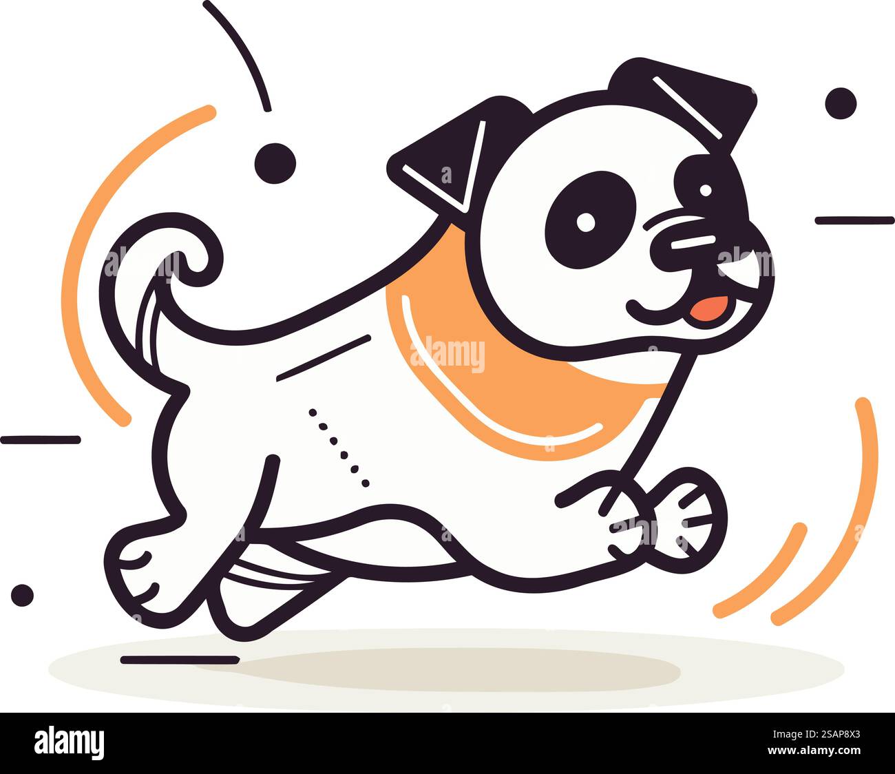 Cute cartoon pug dog running. Vector illustration in line style Stock ...