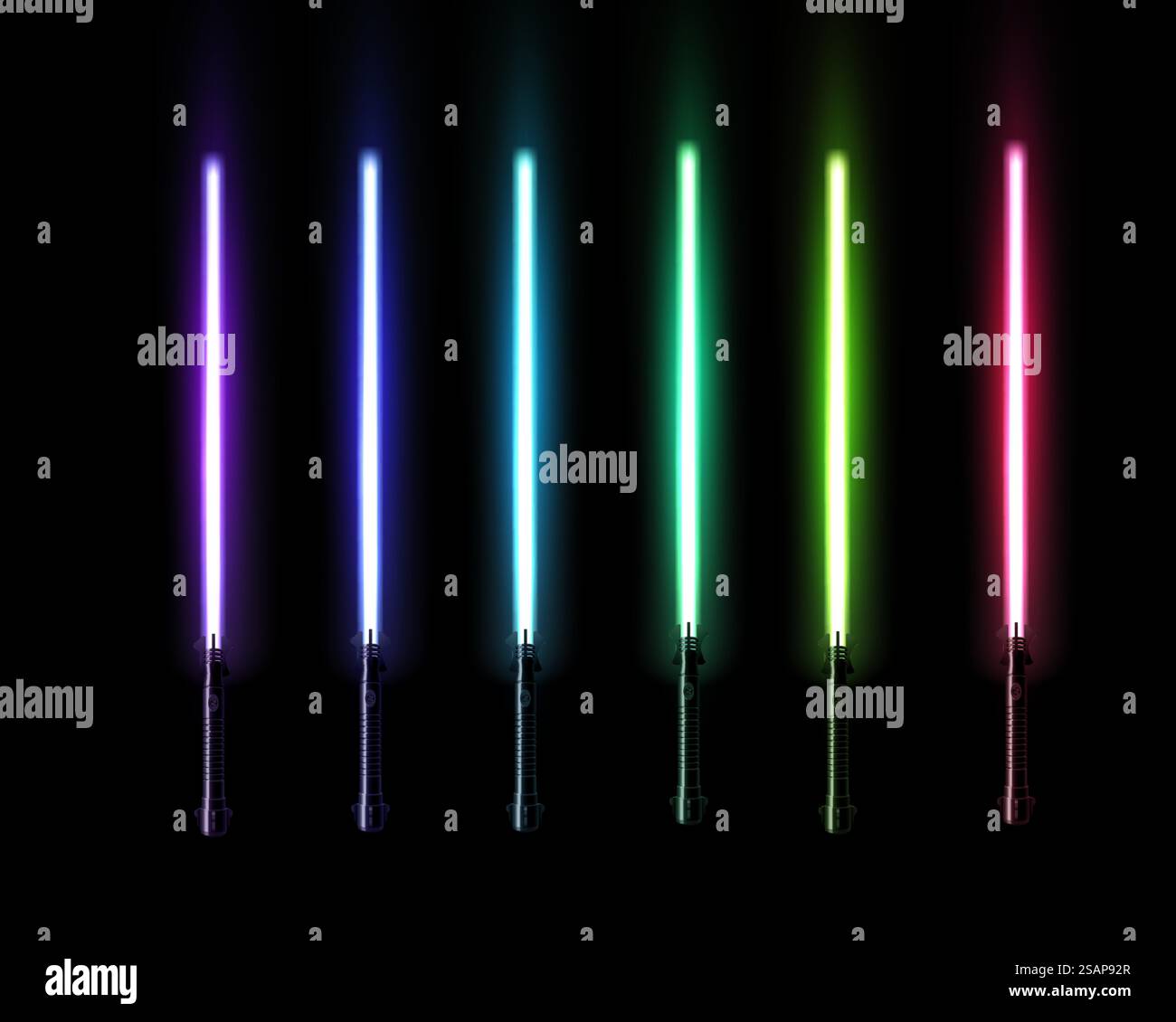 Colorful Light swords set on dark background. Futuristic melee weapon ...