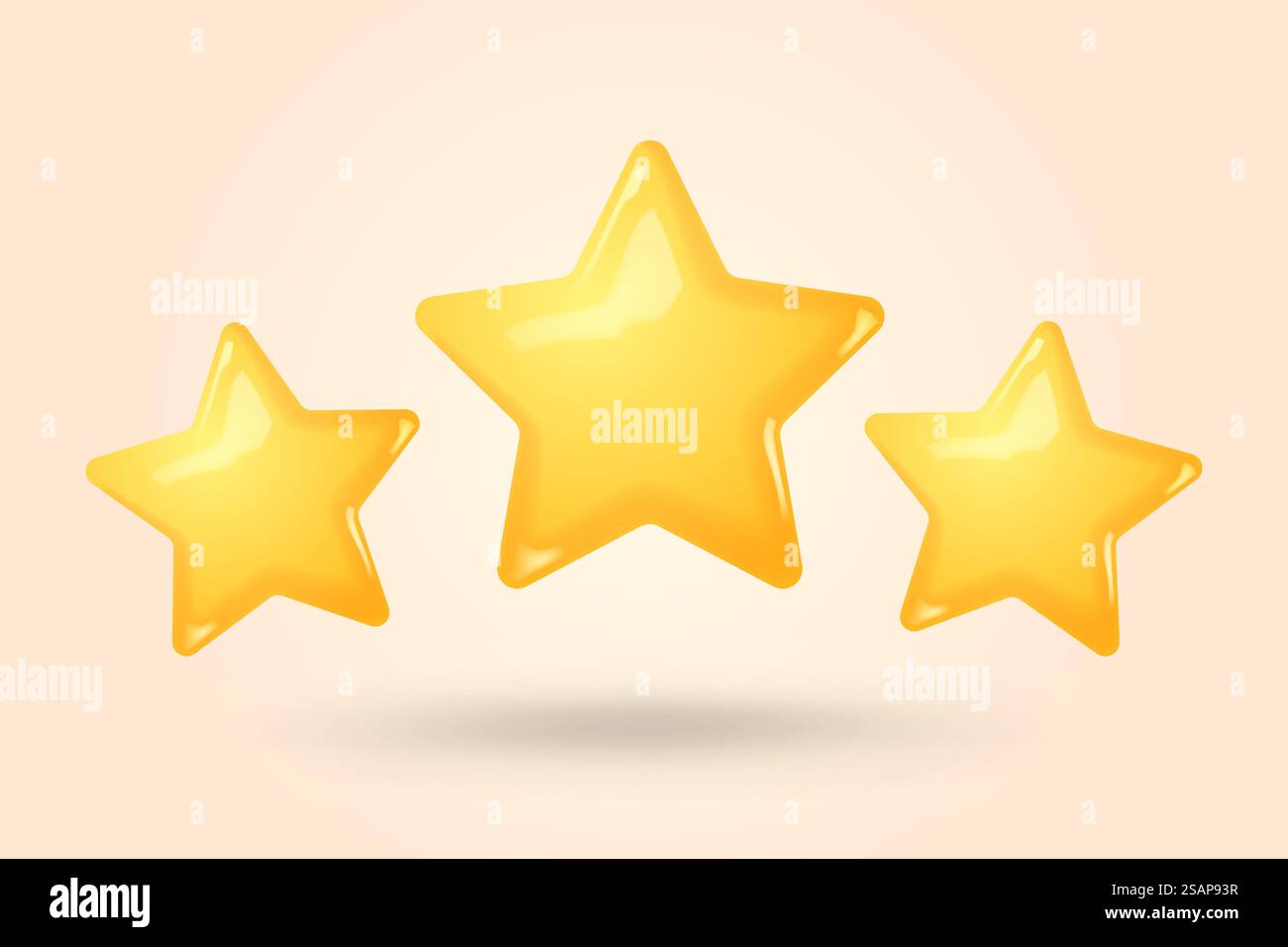 Three yellow stars glossy colors. Achievements for games. Customer rating feedback concept from ...