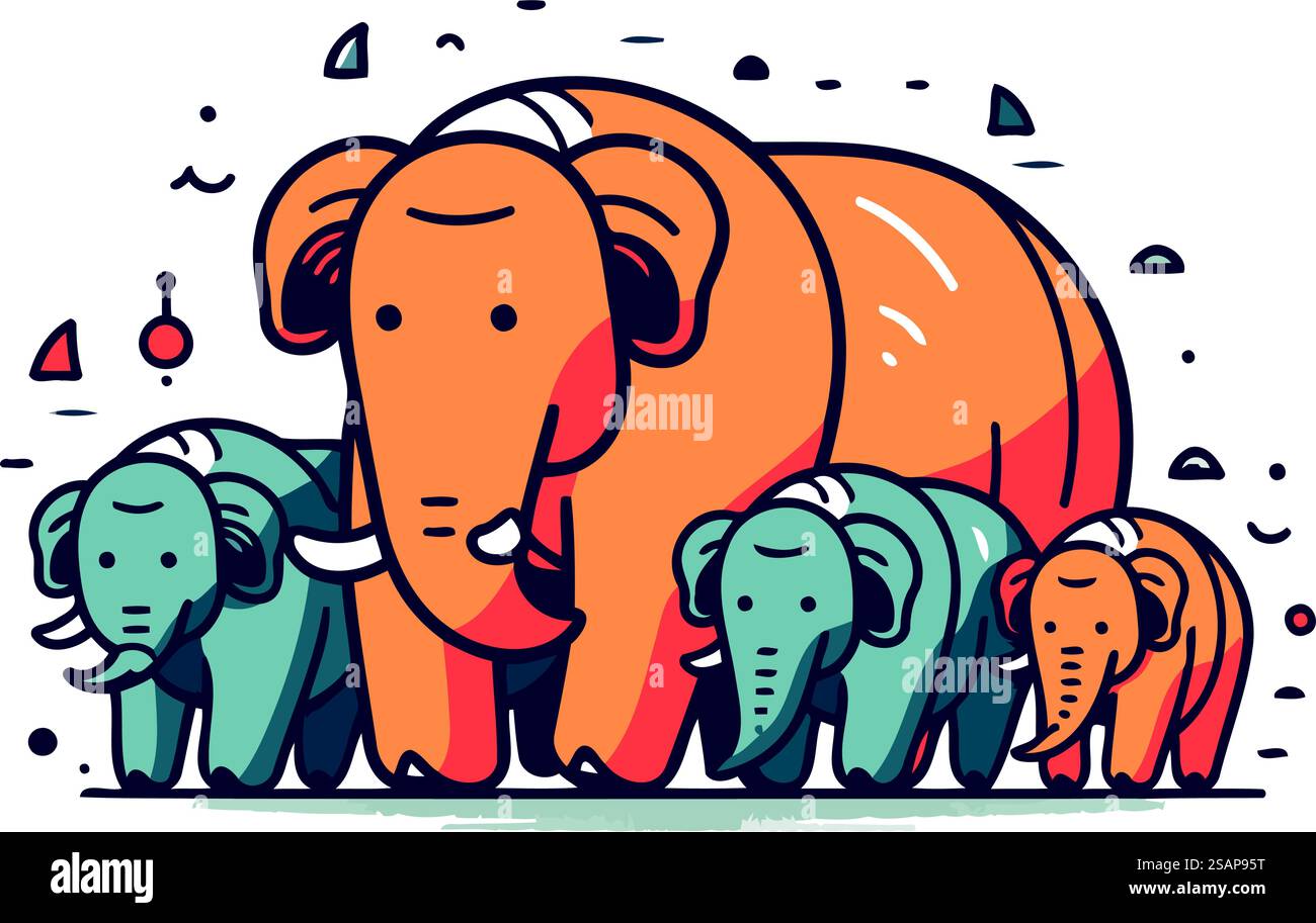 Elephants and elephants. Vector illustration in flat cartoon style ...