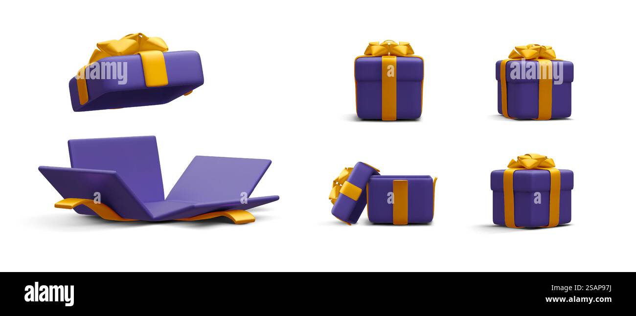 Set of 3d realistic gift boxes with gold ribbon isolated on white ...