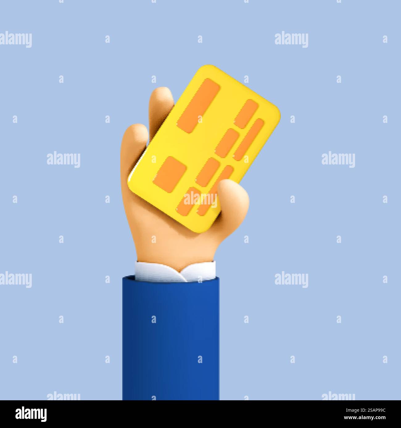 3D cartoon hand of businessman holds debit or credit card. Concept of ...