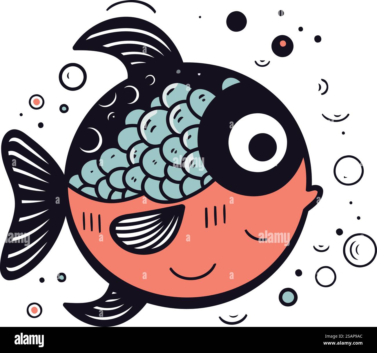 Cute kawaii fish with eyes and mouth. Vector illustration Stock Vector ...