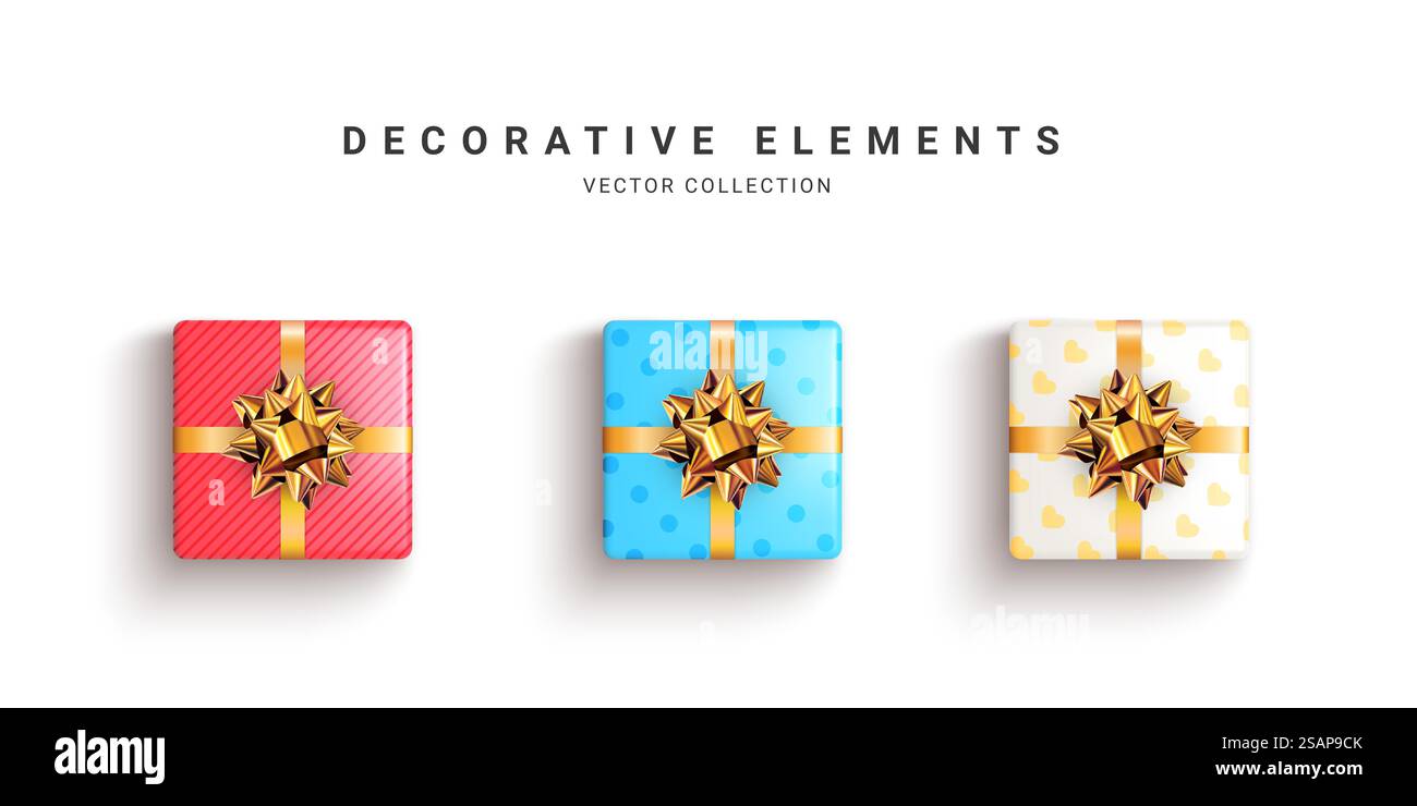 Collection of realistic gift boxes, decorative presents isolated on ...
