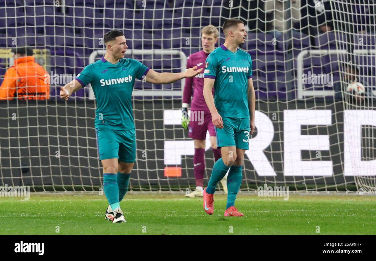 Brussels, Belgium. 30th Jan, 2025. Anderlecht's Jan-Carlo Simic looks dejected during a soccer ...