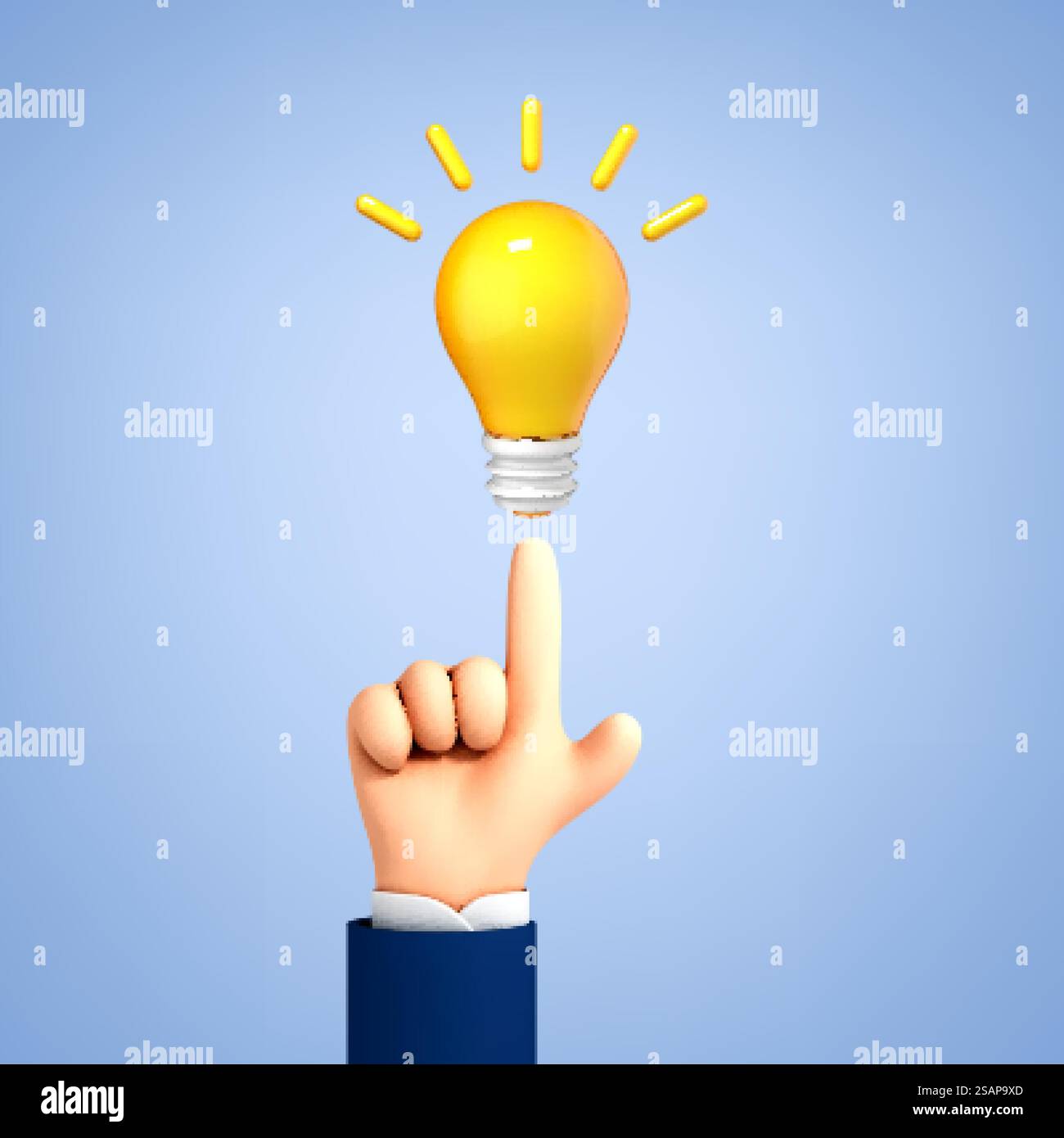 3D Cartoon hand holding a light bulb isolated on blue background ...