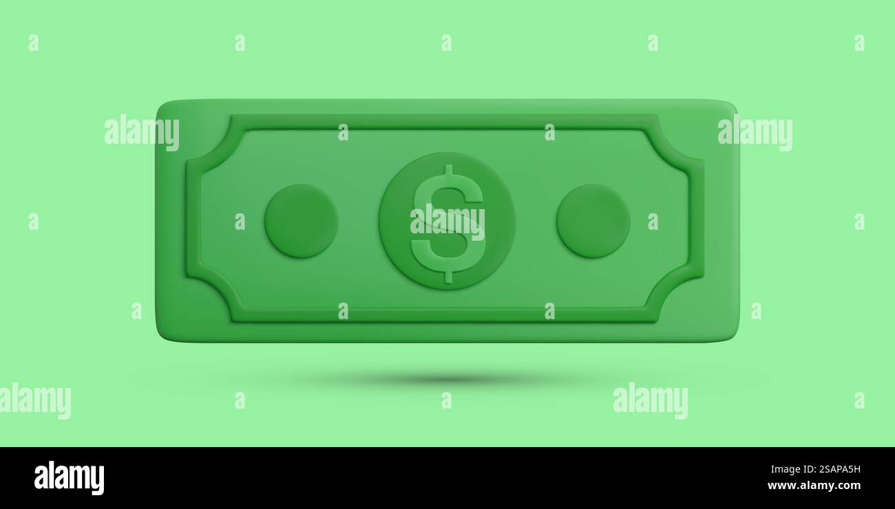3d realistic green USA money bill with dollar sign isolated on green ...
